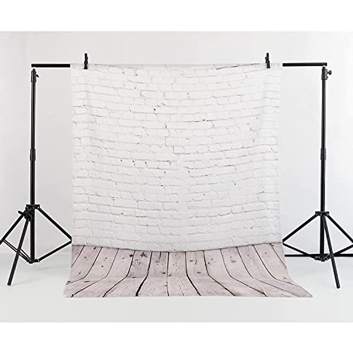 Allenjoy Fabric 5x7FT White Brick Wall with Wooden Floor Photography Backdrops Photo Background for Newborn Baby Photoshoot Photographer Props