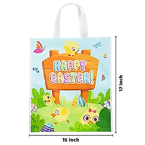 JOYIN 12 Pcs Easter Tote Bags, 17"x15" Canvas Creamed Tone Gift Kraft Treat Goodie Reusable Grocery Bags and Basket with Handles for Easter Egg Hunt Party Favors