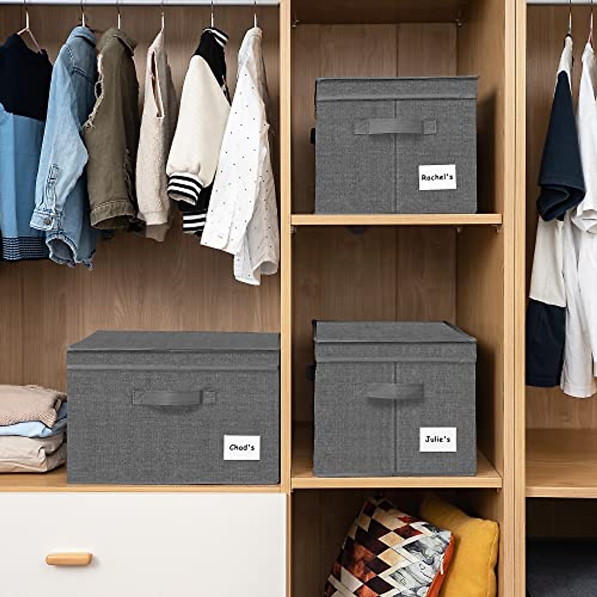 DOVAMY Large Storage Bins with Lids, Foldable Decorative Storage Boxes, Shelf Organizer for Closet, Storage Baskets, 15.7”L x 11.8”W x 9.8”H, Dark Gray BDR0301
