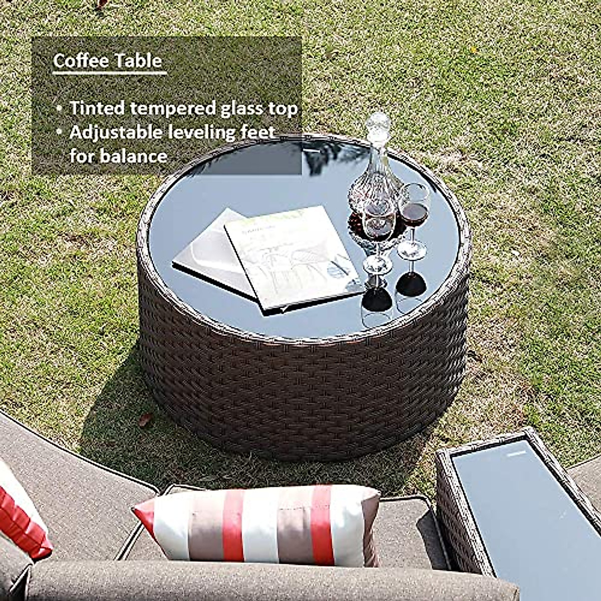 SUNSITT Outdoor Sectional Set 11-Piece Half Moon Patio Furniture, PE Wicker Sofa Taupe Cushions with 4 Side Table and 4 Pillows