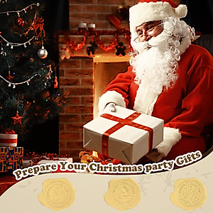300 Pcs Christmas Wax Seal Stickers Gold Embossed North Pole Stickers Adhesive Reindeer Snowflake Official Seal Santa Stickers for Envelopes from Santa Stamp Party Favors Cards Invitations Gift