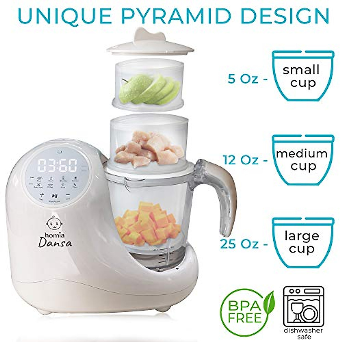 Baby Food Maker Chopper Grinder - Mills and Steamer 8 in 1 Processor for Toddlers - Steam, Blend, Chop, Disinfect, Clean, 20 Oz Tritan Stirring Cup, Touch Control Panel, Auto Shut-Off, 110V Only