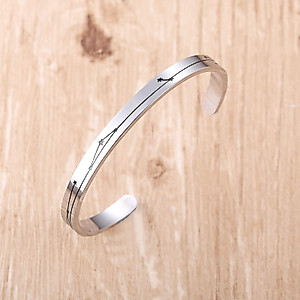 Silver Zodiac Cuff Bracelet Stainless Steel Engraving Size Adjustable Constellation Birthday Bracelet Gift for Women (Pisces)