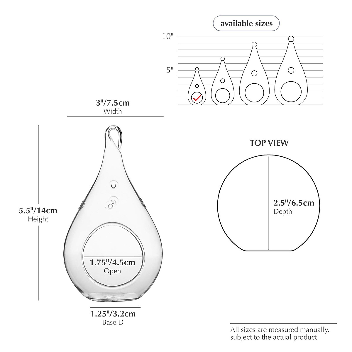 WGV Glass Hanging Plant Terrarium, Width 3", Height 5.5", Teardrop DIY Air Succulent Planter Clear Tea light Votive Candle Holder, Wedding Event Office Home Outdoor Decor, 1 Piece