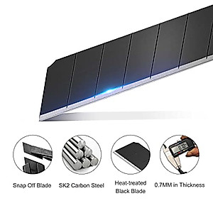 HAUTMEC 25mm Extra Heavy Duty Utility Knife with Double Lock Mechanism, Auto-Lock and Ratchet- Lock for Double Safety, SK2 Sharp Black Blade for Industrial or Construction Applications HT0254-KN