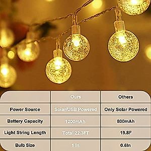 YZIXNUY Warm White Outdoor String Lights Solar/USB Powered, 22.3FT 40 LED Crystal Globe Fairy Lights with 8 Lighting Modes for Indoor Outside Garden Backyard Party Wedding (Warm White)…