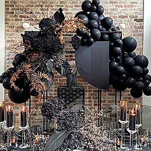 FOTIOMRG Black Balloons 12 inch, 50 Pack Black Latex Party Balloons Helium Quality for Birthday Graduation Baby Shower Halloween Father's Day Party Decorations (with Black Ribbon)