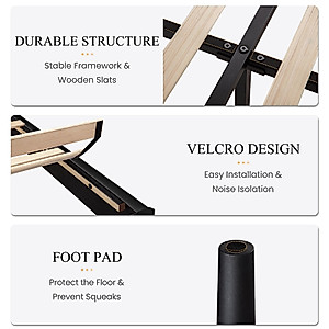 SHA CERLIN Queen Size Velvet Bed Frame with Vertical Channel Tufted Wingback Headboard, Upholstered Platform Bed with Wood Slats, No Box Spring Needed, Easy Assembly, Black