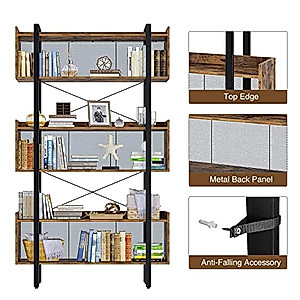 Rolanstar Bookshelf 6 Tier, Bookcases and Bookshelves with Top Edge, 71" Large Etagere Bookshelf Open Display Shelves with Metal Frame for Living Room Bedroom Home Office, Rustic Brown
