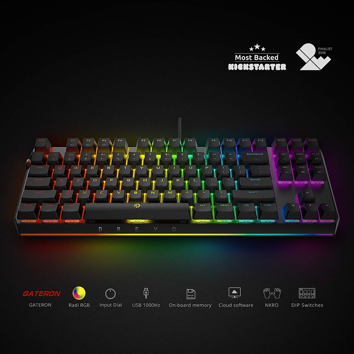 DREVO BladeMaster TE All Rounder RGB Mechanical Gaming Keyboard with Programmable Genius Knob USB Wired Tactile Clicky Gateron Blue Switch