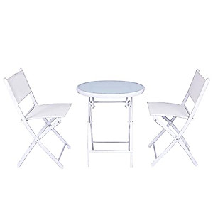 LIRUXUN 3 PCS Folding Bistro Table Chairs Set Garden Backyard Patio Furniture White Loveseat Coffee Table