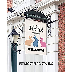 Easter Garden Flag, Double Sided Vertical Burlap Mini Flag for Garden Yard House, Happy Easter Outdoor Bunny Rabbit Welcome Small Flag, Farmhouse Outside Holiday Decorative Decoration, 12x18 Inch