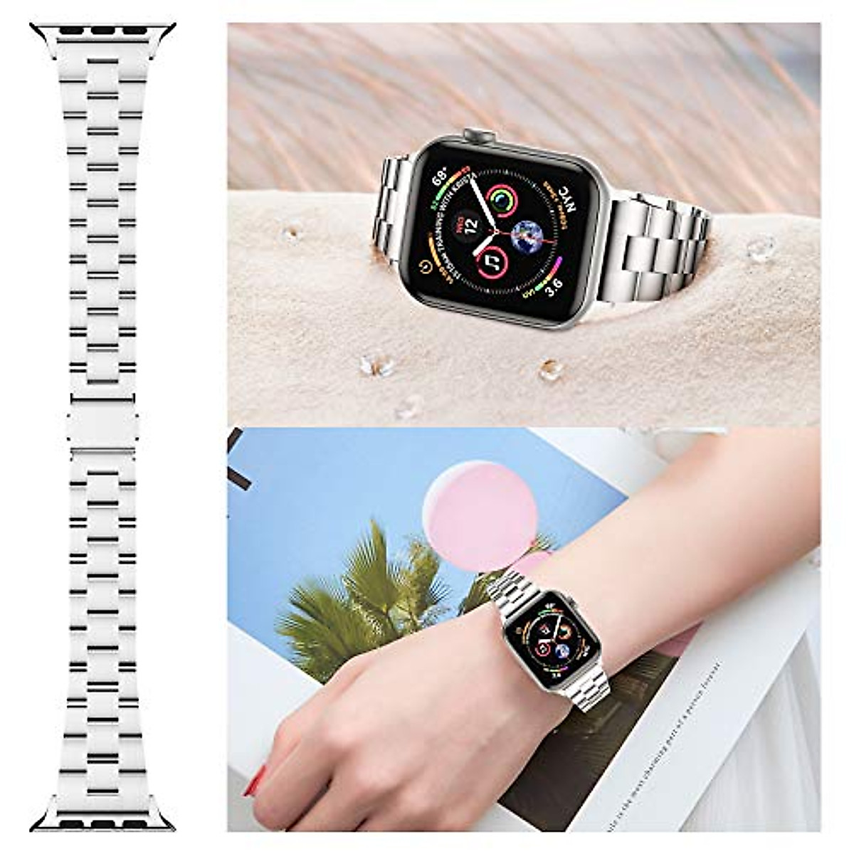 Fitlink Slim Stainless Steel Metal Band for Apple Watch 38/40/41/42/44/45/49mm, Apple Watch Band for Apple Watch Series Ultra Apple Watch Series 8 7 6 5 4 3 SE