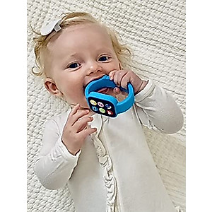 Silli Chews Silicone Baby Smart Watch Wrist Teether for Teething Relief | Hand Teethers for Babies Infants and Toddlers | Kids Teething Ring Toys Pretend Play Phone Baby Teether Blue Silly Chew Toy