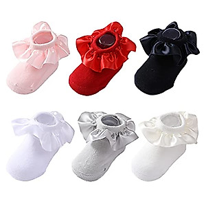 Yenzat Baby Girls Ruffle Grip Socks Newborn Infant Anti Slip Non Skid 0-6 Months 6 Pairs