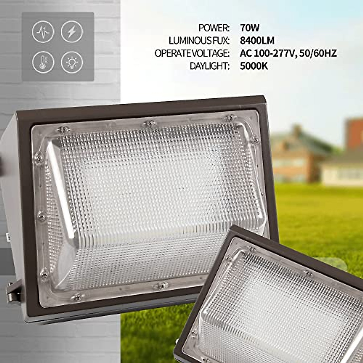 70W LED Wall Pack Light, 5000K 8400LM Commercial and Industrial Light with Photocell Sensor, Outdoor Security Lights for Buildings Warehouse Parking Lot