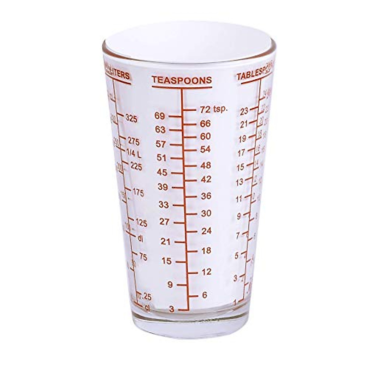 Kolder Mix N Measure Glass, Multi-Purpose Liquid and Dry Measuring Cup, 6 Units of Measurement, Heavy Glass, Red