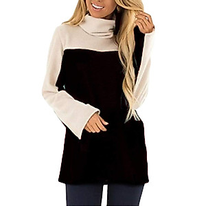 Women's Pullover Hoodie Funnel Neck Long Sleeve Hooded Sweatshirt Colorblock Patchwork Drawstring Top Blouse