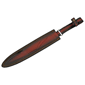 Szco Supplies 18.5" Red/Black Braided Wood Handle Damascus Steel Spear-Point Hunter's Knife