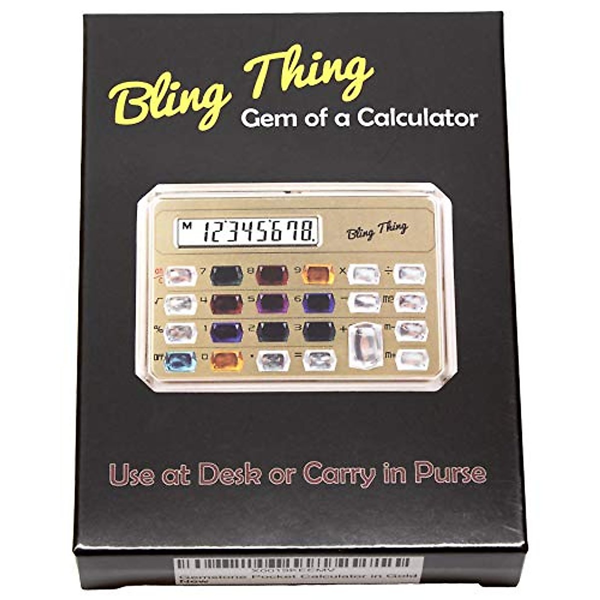 Calabria Gemstone Basic Desktop Calculator Gold Standard Function Large LCD Display Pocket Handheld Crystal Buttons Office