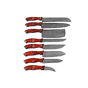 Custom Handmade Damascus Steel Blade Kitchen Chef Knife Set 8pcs Damascus Knife Set With Leather Case Roll Bag- Professional Demasticus Butcher BBQ Knives for Men and Women 1007 rd