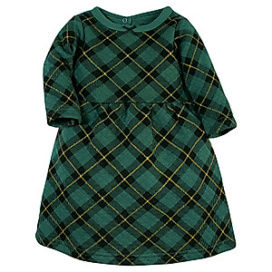 Hudson Baby Infant and Toddler Girl Quilted Cotton Dress and Leggings, Forest Green Plaid, 18-24 Months