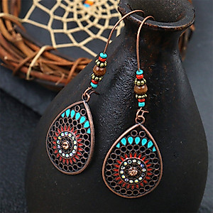 LAIMALA 7 Pairs Bohemian Vintage Dangle Earrings Retro Rhinestone Dangle Drop Earrings for Women