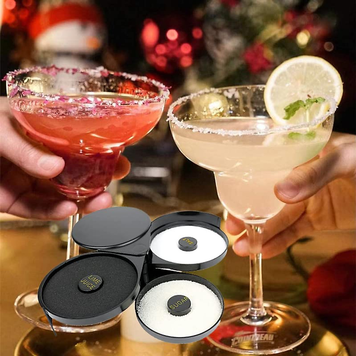 Mono-gatari 3 Tier Bar Glass Rimmer, Bartender Tool Salt Sugar Lime for Cocktails Margaritas Bloody Marys and Gimlets, Black ABS