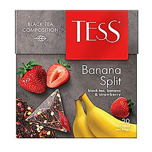 Tess Banana Split Black Tea CompositionBlack Tea, Banana and Strawberry Leaf Tea in 20 Pyramid Sachets