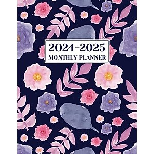 2024-2025 Monthly Planner: Two Year Schedule Organizer from January 2024 to December 2025 with Purple Watercolor Floral Cover