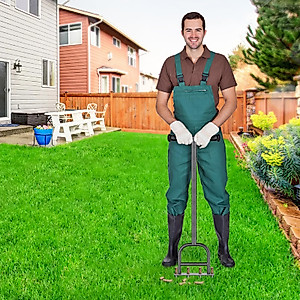 Dolibest Lawn Coring Aerator, Stainless Steel 4 Corer Plug Aerator Tool with Soft Rubber Grip, Manual Grass Aerating Tool, Garden Tool & Cleaning Hand Tool for Loosening Soil and Improving Lawn Health