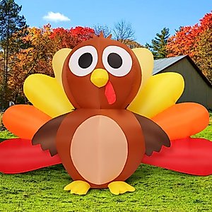 COMIN 6.7 FT Long Thanksgiving Inflatables Turkey Baby with Built-in LEDs Blow Up Yard Decoration for Holiday Party Indoor Outdoor Garden Lawn