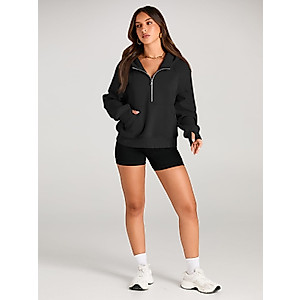 AUTOMET Hoodies Sweatshirts for Women Cropped Quarter Half Zip Up Jackets Pullover Sweaters Trendy Fall Outfits Winter Clothes 2024 Black