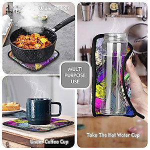 Graffiti Abstract Art Oven Mitts and Pot Holders Sets of 2 Heat Resistant Non-Slip Kitchen Gloves Hot Pads with Inner Cotton Layer for Cooking BBQ Baking Grilling