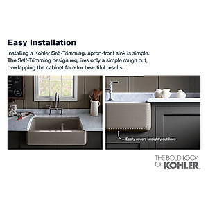 KOHLER 5826-0 Whitehaven Farmhouse Self-Trimming Undermount Single-Bowl Sink with Short Apron, 33 Inch, White