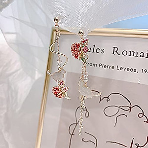 Pink Flower Pearl Sakura Leaf Earrings Ginkgo Biloba Cat Fairy Flower Statement Earrings For Women-Cat and Flower