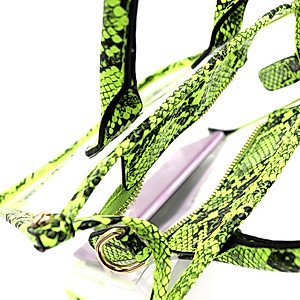 Stadium Approved Vegan Leather Snake Print Small Large Clear Tote Bag Purse (Small 2 Way Tote - Neon Yellow)