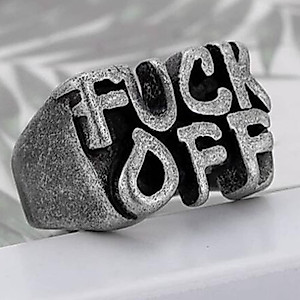 Jude Jewelers Retro Vintage Stainless Steel Fuckoff Word Cocktail Party Biker Holiday Ring (Grey, 10)