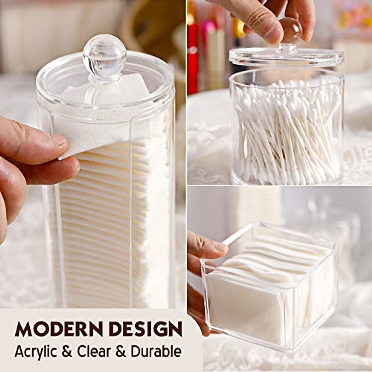 Zopeal 8 Packs Cotton Swab Holder Acrylic Bathroom Organizer Clear Plastic Apothecary Jar Makeup Organizers Bathroom Cosmetic Cotton Pad Holder Acrylic Stackable Cotton Ball and Swab Holder Organizer