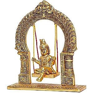 Laddu Gopal Swing Jhula/Krishna Jhula palna for Temple/Pooja Room, Decor Your Home,Office & Gift Your Relatives On Wedding,Anniversaries,Birthday.(22.5 cm)Gold