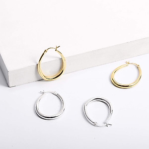 14K Gold Oval Hoop Earrings for Women 925 Sterling Silver Post Hypoallergenic Hoops Earrings