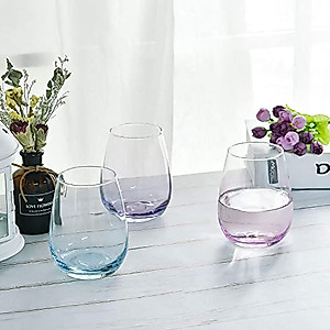 Colored Stemless Wine Glass Set of 6, Vibrant Splash Wine Glasses with Colored Bottom for Women Men Friends Sister, Good Gift Idea for Festival Wedding Birthday Party, 15 Oz