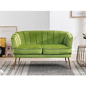 Altrobene Velvet Loveseat Couch Sofa Luxury Modern Comfy Tufted Couch Chesterfield 2 Person Couch for Living Room/Bedroom, Grass Green