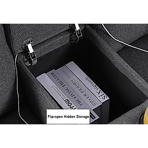 asunflower Sectional Sofa Ottoman Set Modular Couch with Console Cup Holder,6 Seater Modern Sectional Couches for Livning Room Corner L Shape Fabric Sofa Couch with Charge Ports, Dark Grey