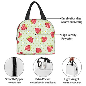 Strawberry Flower Kawaii Lunch Box Travel Bag Picnic Bags Insulated Durable Shopping Bag Back To School Reusable Waterproof Bags For Man Woman Girls Boys