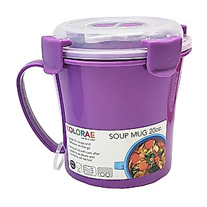 (6 COUNT) KOLORAE 20 OZ SOUP MUG- COLORFUL, MICROWAVE SOUP MUGS WITH LEAK PROOF DESIGN AND SECURE SNAP VENTED LIDS-1 OF EACH COLOR PICTURED, PLUS AN ADDITIONAL BLUE AND GREEN MUG!