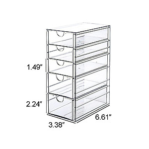 Hair Accessories Organizer, Clear Hair Organizer Storage Box with 5 Drawers Hair Tie Holder Container Storage Organization for Bathroom Closet Desk Office (5 Drawer)