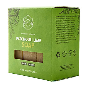 Crate 61 Organics, Handmade in Canada, Plant Based Cold Process Natural Bar Soap For Face And Body, With Premium Essential Oils, Eucalyptus & Peppermint For Men And Women 3 Pack (Patchouli Lime)
