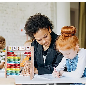 Educational Abacus for Kids Math - 10 Row Wooden Counting Frame with Number 1-100 Cards - Teach Counting, Addition and Subtraction, Preschool Learning Math Toys for Boys Girls Gift 3 4 5 Year Old