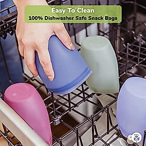 WeeSprout Reusable Snack Bags for Kids, LFGB Silicone Pouches for Toddlers, Easy Pinch Tops, Fit In Cup Holders for On-the-Go Travel, Self-Standing Design, Dishwasher Safe Reusable Bags, Set of 4